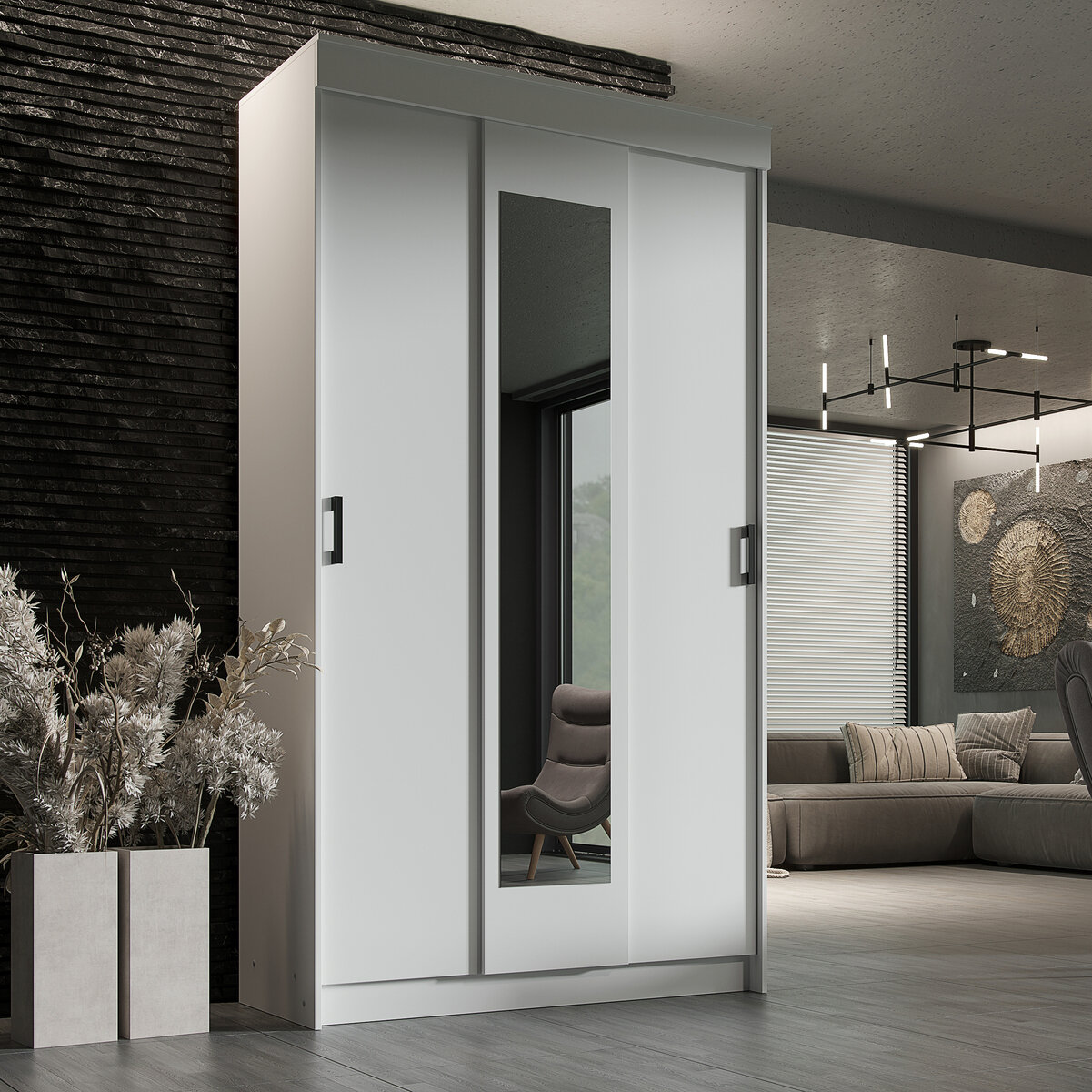 Шкаф-купе Эко с зеркалом Эра Белый гладкий, 120ш*56.5г*220в см