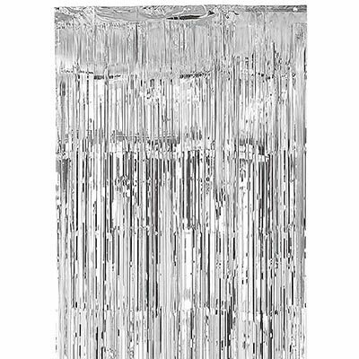 Занавес фольгированный AMSCAN дождик, ширина 90 см, длина 2,4 м, серебряный