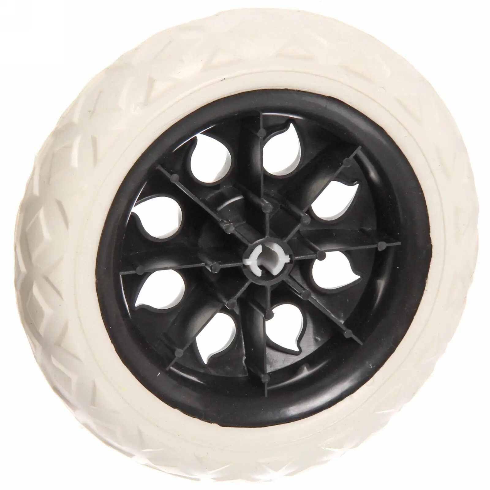 Колесо для тележки RW‑2, плавный бесшумный ход, 16*3 см, белый протектор, чёрный обод, прочный ПВХ‑пластик