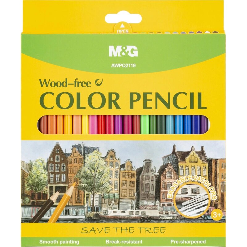 Карандаши цветные M&G  пластиковые шестигранные, 24 цв в наборе
