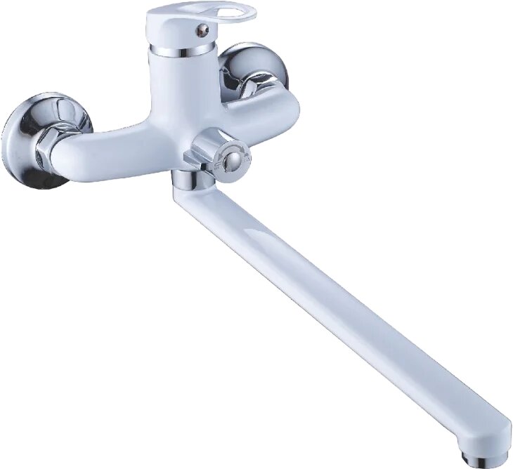 Смеситель с длинным изливом для ванны Cron CN13 CN2213-8 с душевым гарнитуром, поворотный, металлический, белый, глянцевый, матовый, смеситель для ванны с душем, рычажный, с настенным держателем