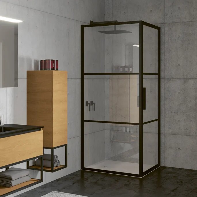 Душевой уголок Riho Grid GB201 без поддона, стеклянный, черный, 100x100, с распашными дверями, квадратный