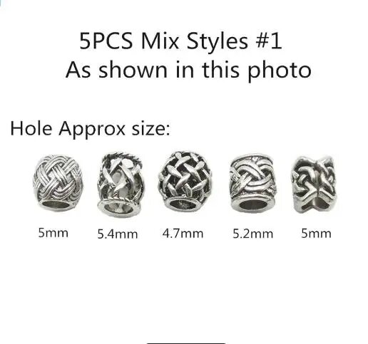5pcs Mix Styles #1 серебряные бусины для волос
