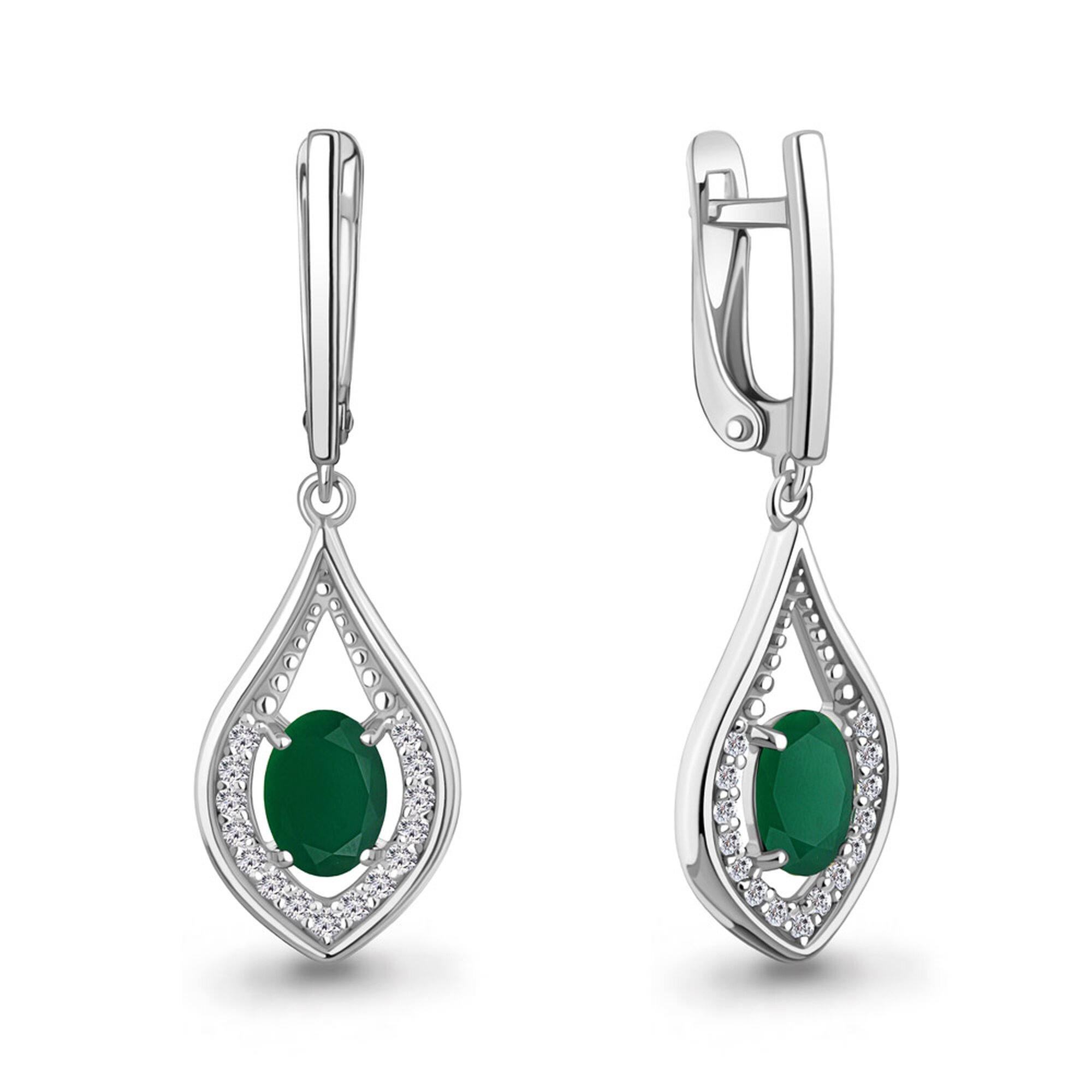 Серьги, серебро, 925 проба, родирование, агат, фианит