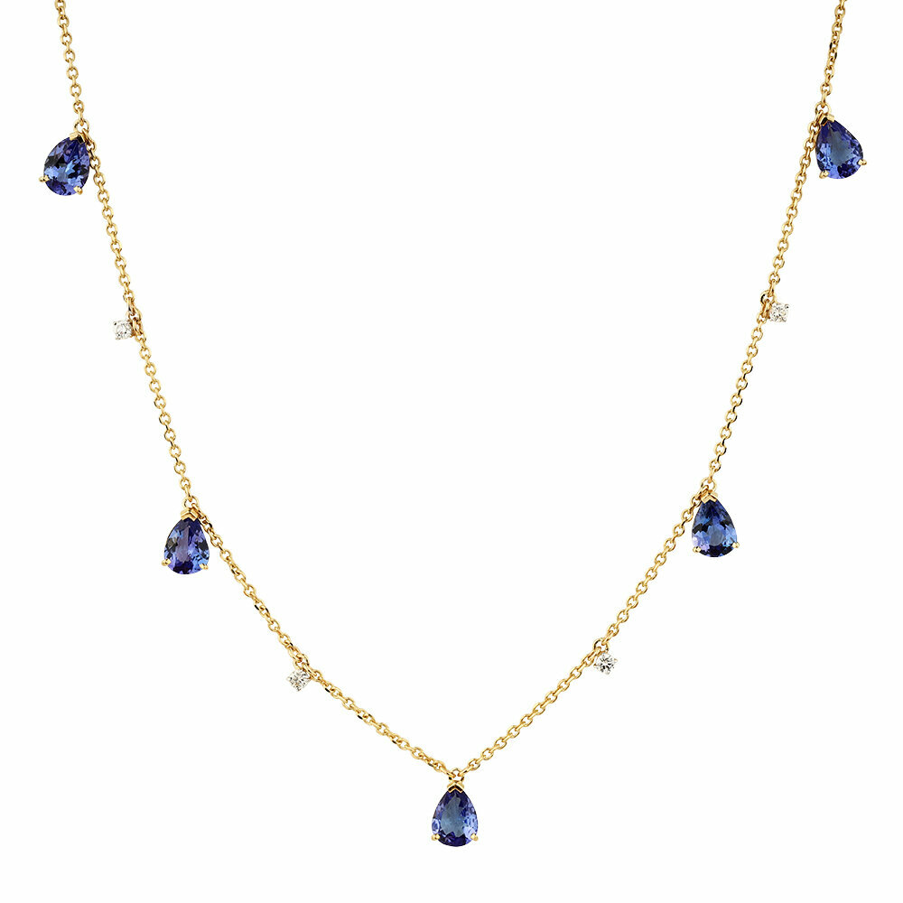 Колье, желтое золото, 585 проба, танзанит, бриллиант
