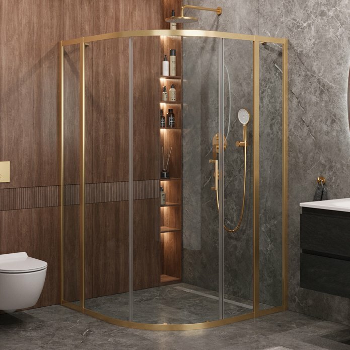 Душевой уголок Cezares Molveno R 11 90+30 C BORO IV 120х120 см, профиль брашированное золото, стекло прозрачное