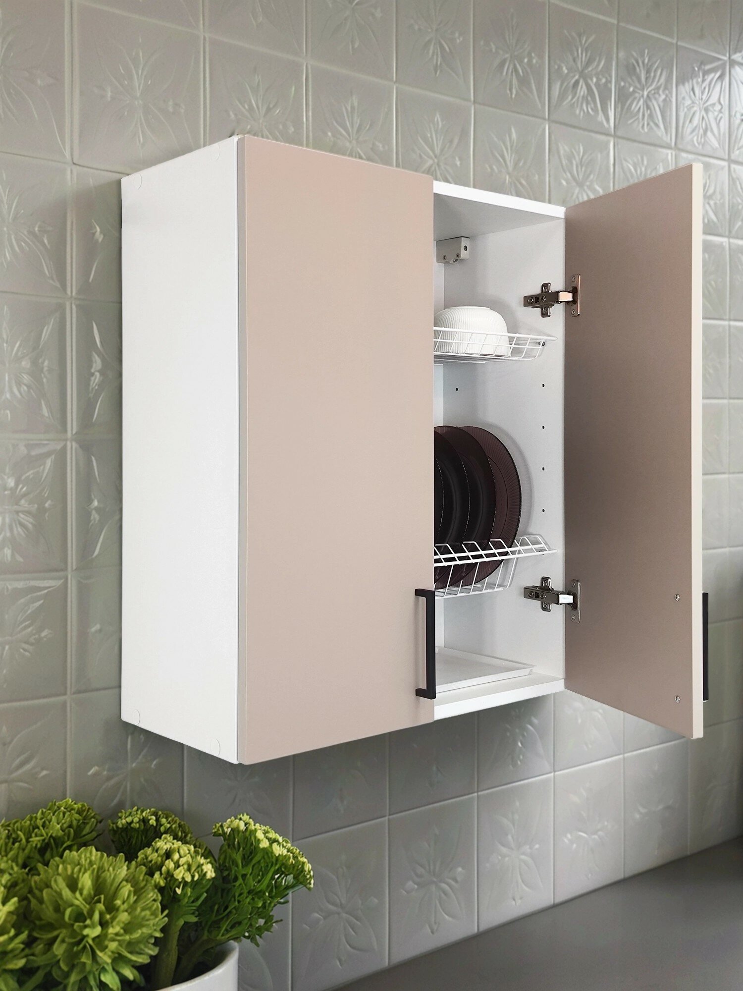 Кухонный гарнитур VITAMIN модульный шкаф навесной с посудосушителем , ЛДСП, цвет "Капучино" ширина 60 см.