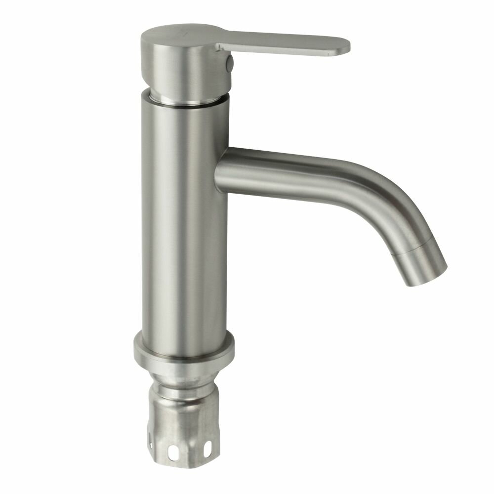 MAGNUS - Смеситель для раковины, литой корпус, изогнутый излив, из нержавеющей стали марки SUS 304, цвет сатин.