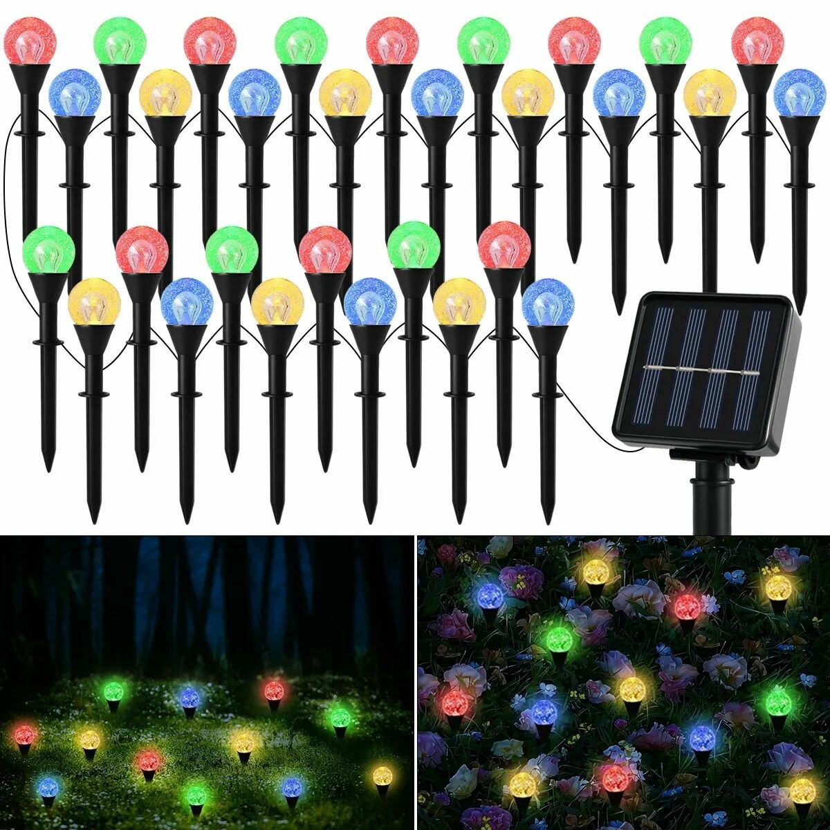 Солнечные световые украшения в форме пузырьковых шариков длиной 8,1 м, наружные кристаллические глобусные световые гирлянды для газона, 8 режимов, 30LEDs красочные, для декора сада, дороги