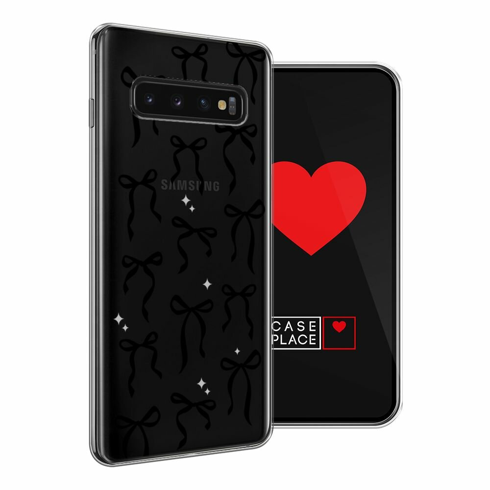 Чехол на Samsung Galaxy S10 + / Самсунг Галакси S10 Плюс с принтом "Black bows", прозрачный — фото 1