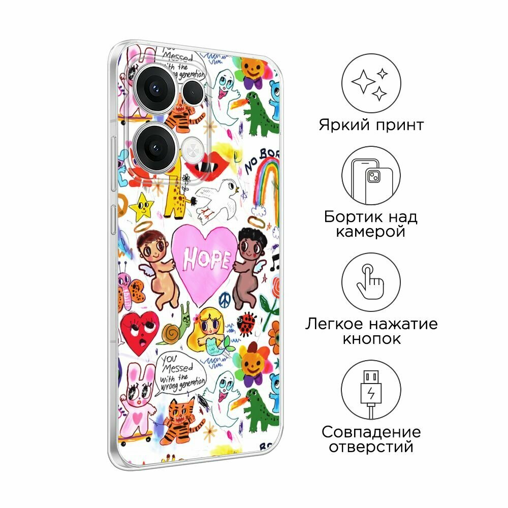 Чехол на Oppo Reno 13 / Оппо Рено 13 с принтом "Милые рисунки" — фото 1