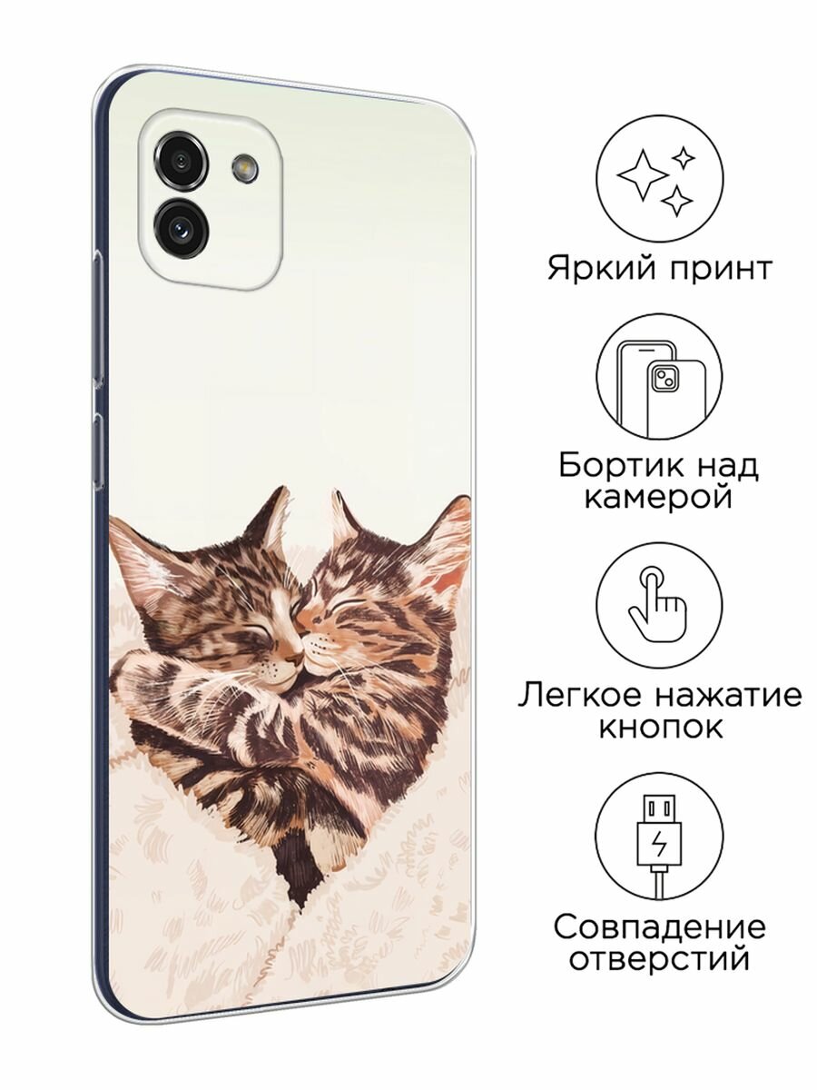 Чехол на Samsung Galaxy A03 / Самсунг Галакси А03 с принтом "Влюбленные котейки - 14 февраля" — фото 1