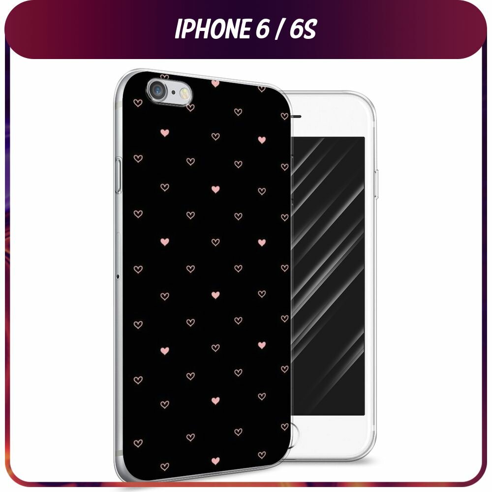 Чехол на Apple iPhone 6 / Айфон 6 с принтом "Черный фон и сердечки"