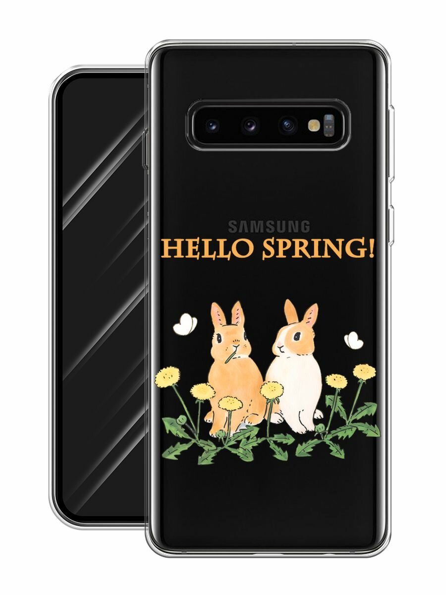 Чехол на Samsung Galaxy S10 + / Самсунг Галакси S10 Плюс с принтом "Весенние кролики", прозрачный — фото 1