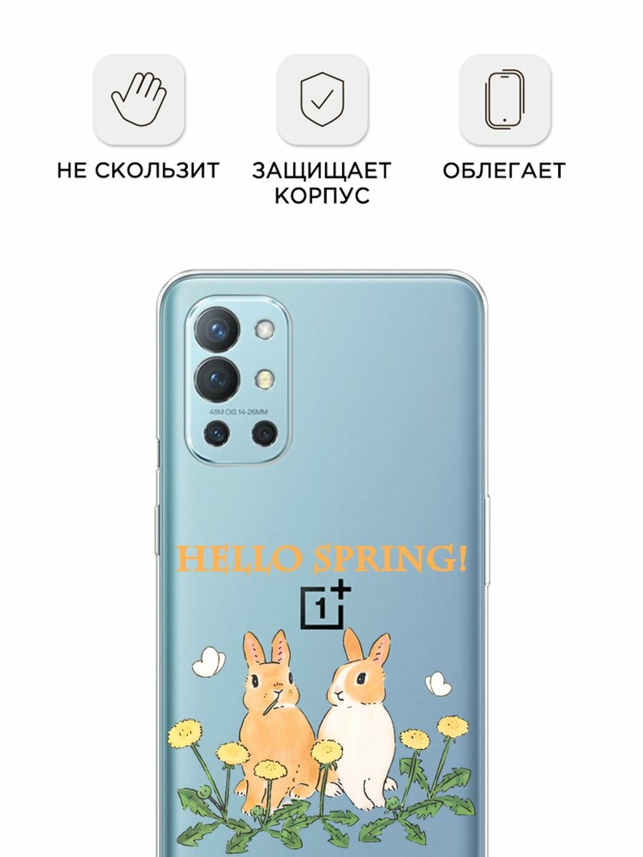 Чехол на OnePlus 9R / ВанПлас 9R с принтом "Весенние кролики", прозрачный — фото 1