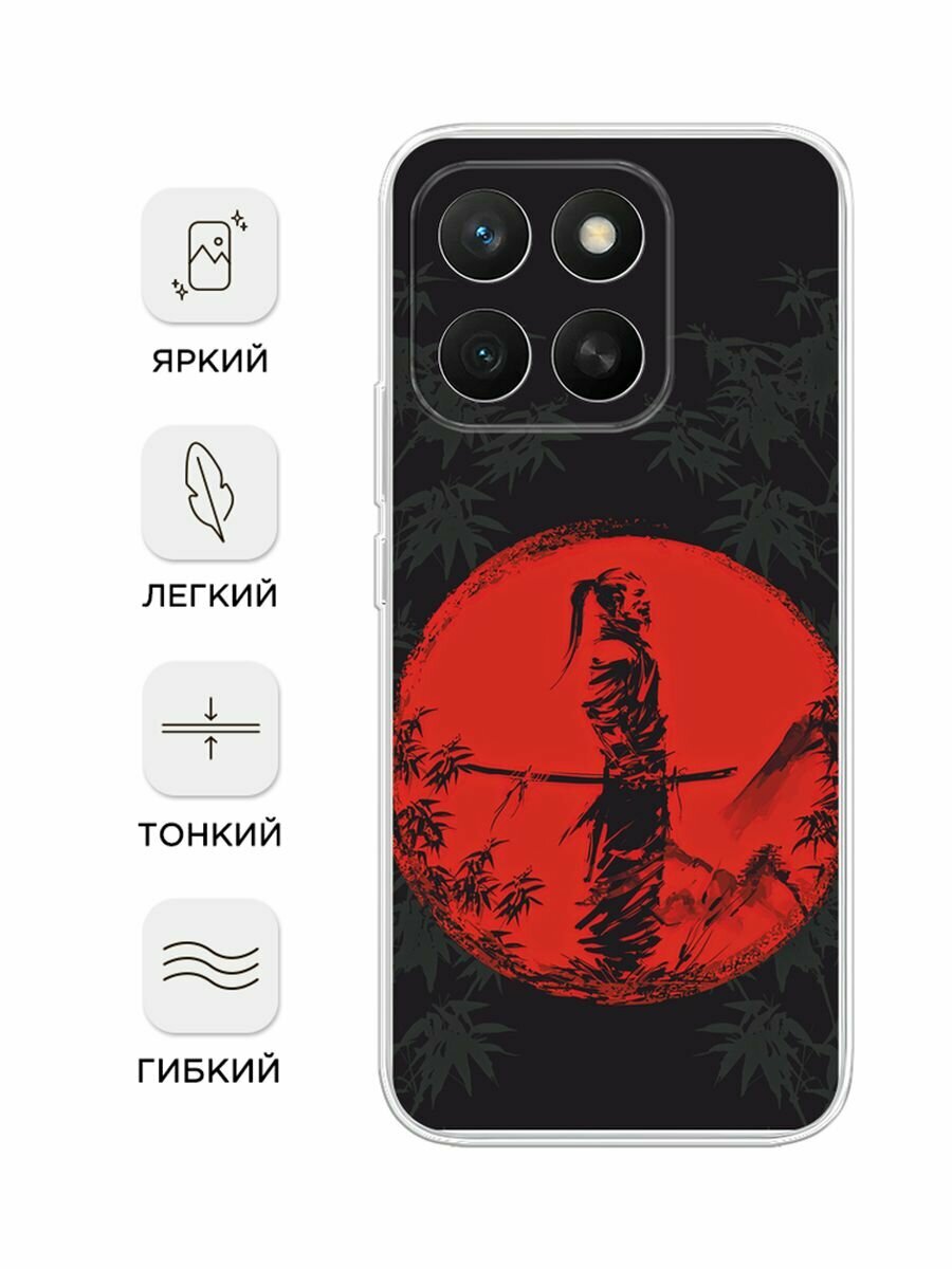 Чехол на Honor X8c / Хонор X8c с принтом "Самурай на красном фоне" — фото 1