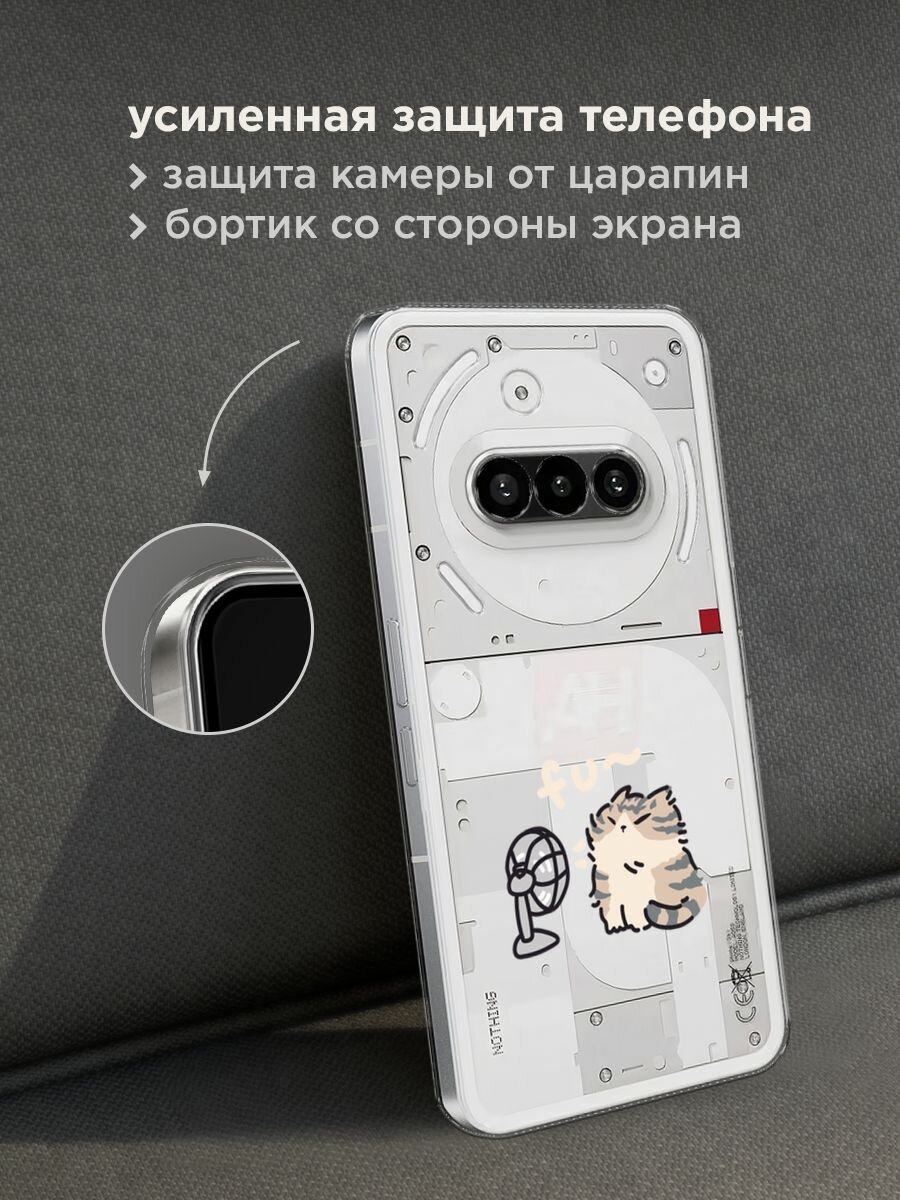Чехол на Nothing Phone 3a / Нотинг Фон 3а с принтом "Котик с вентилятором", прозрачный — фото 1