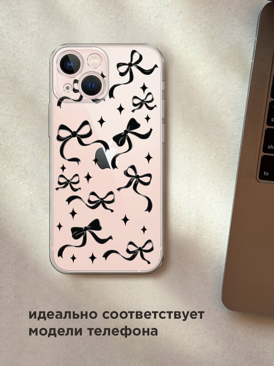 Чехол на Apple iPhone 13 mini / Айфон 13 мини с принтом "Милые чёрные бантики 4" — фото 1