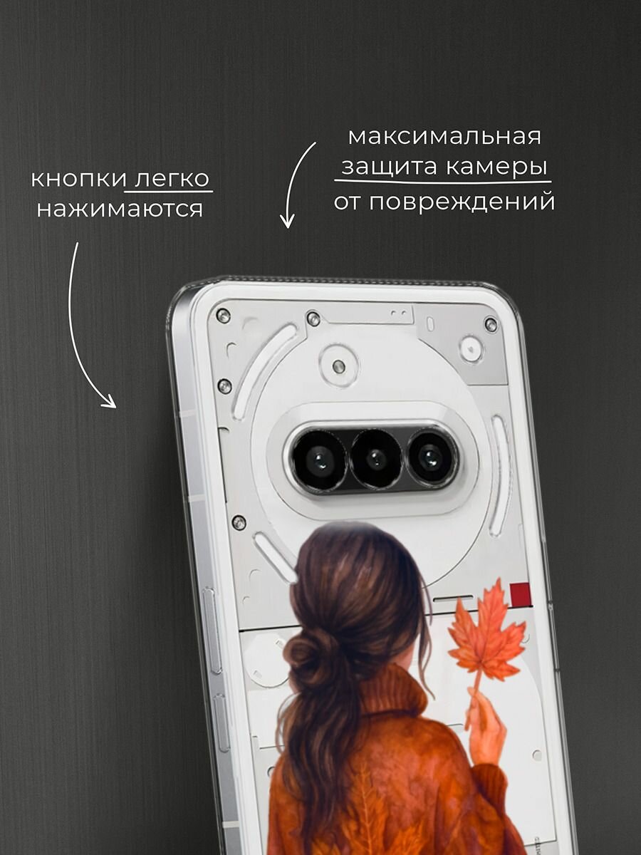 Чехол на Nothing Phone 3a / Нотинг Фон 3а с принтом "Девушка с опавшим листом", прозрачный — фото 1