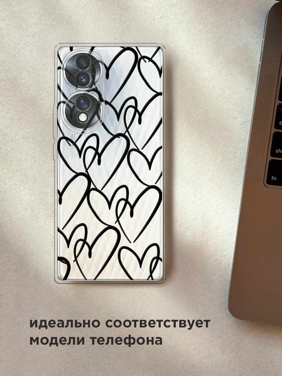 Чехол на Honor 70 / Хонор 70 с принтом "Hearts doodle black 1" — фото 1