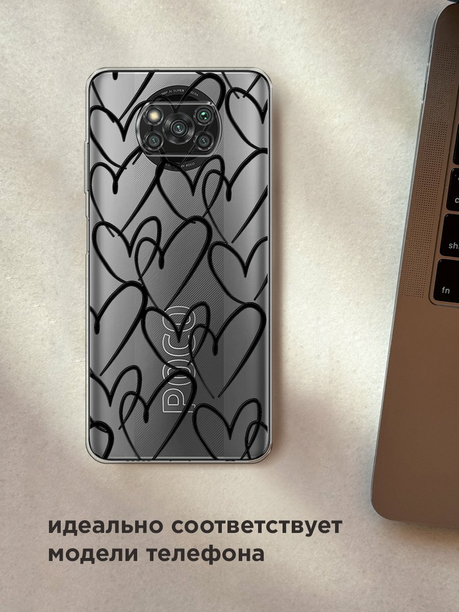 Чехол на Xiaomi Poco X3/X3 Pro / Поко X3/X3 Pro с принтом "Hearts doodle black 1" — фото 1