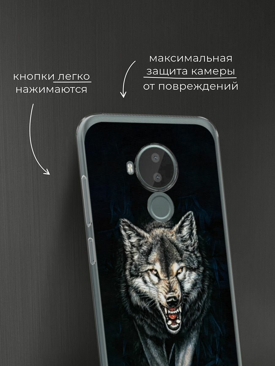 Чехол на Nokia C30 / Нокия C30 с принтом "Злобный волк из ночи" — фото 1