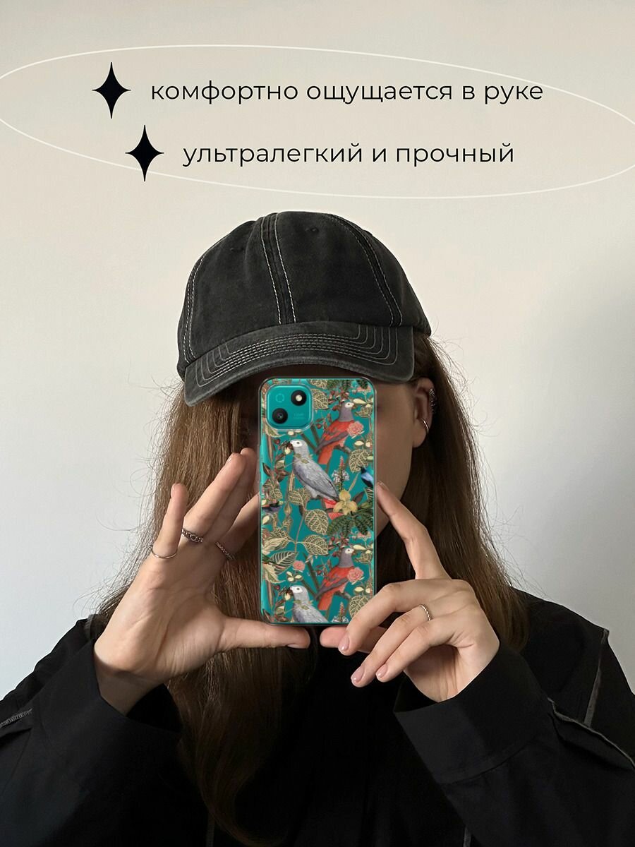 Чехол на Wiko T10 / Вико Т10 с принтом "Tropical pattern", прозрачный — фото 1