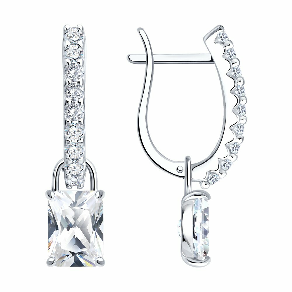 Серьги, серебро, 925 проба, родирование, фианит