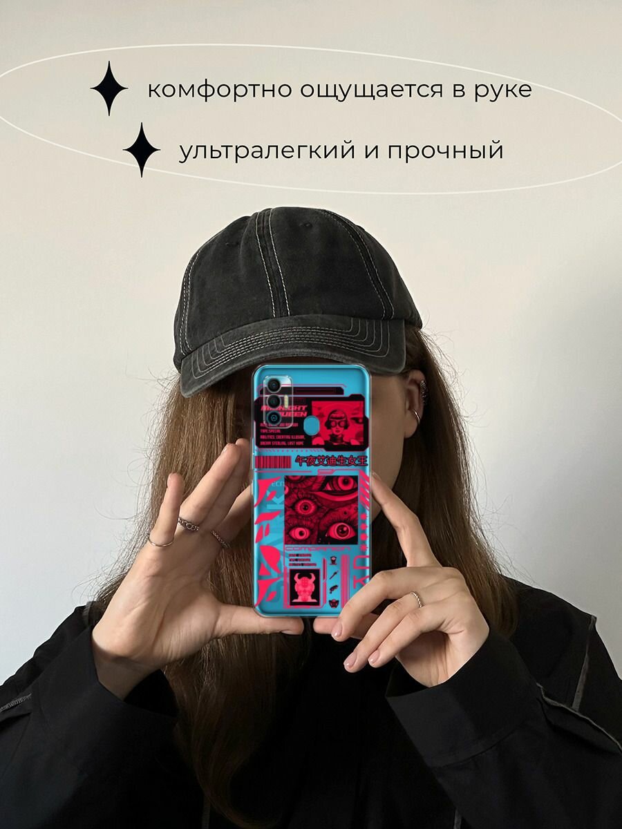 Чехол на Tecno Spark 7 / Техно Спарк 7 с принтом "Mionight queen", прозрачный — фото 1