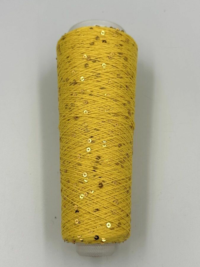 Пряжа Пайетки 3мм на хлопке (раффинато) 031 желток с золотыми пайетками (100г) т2д