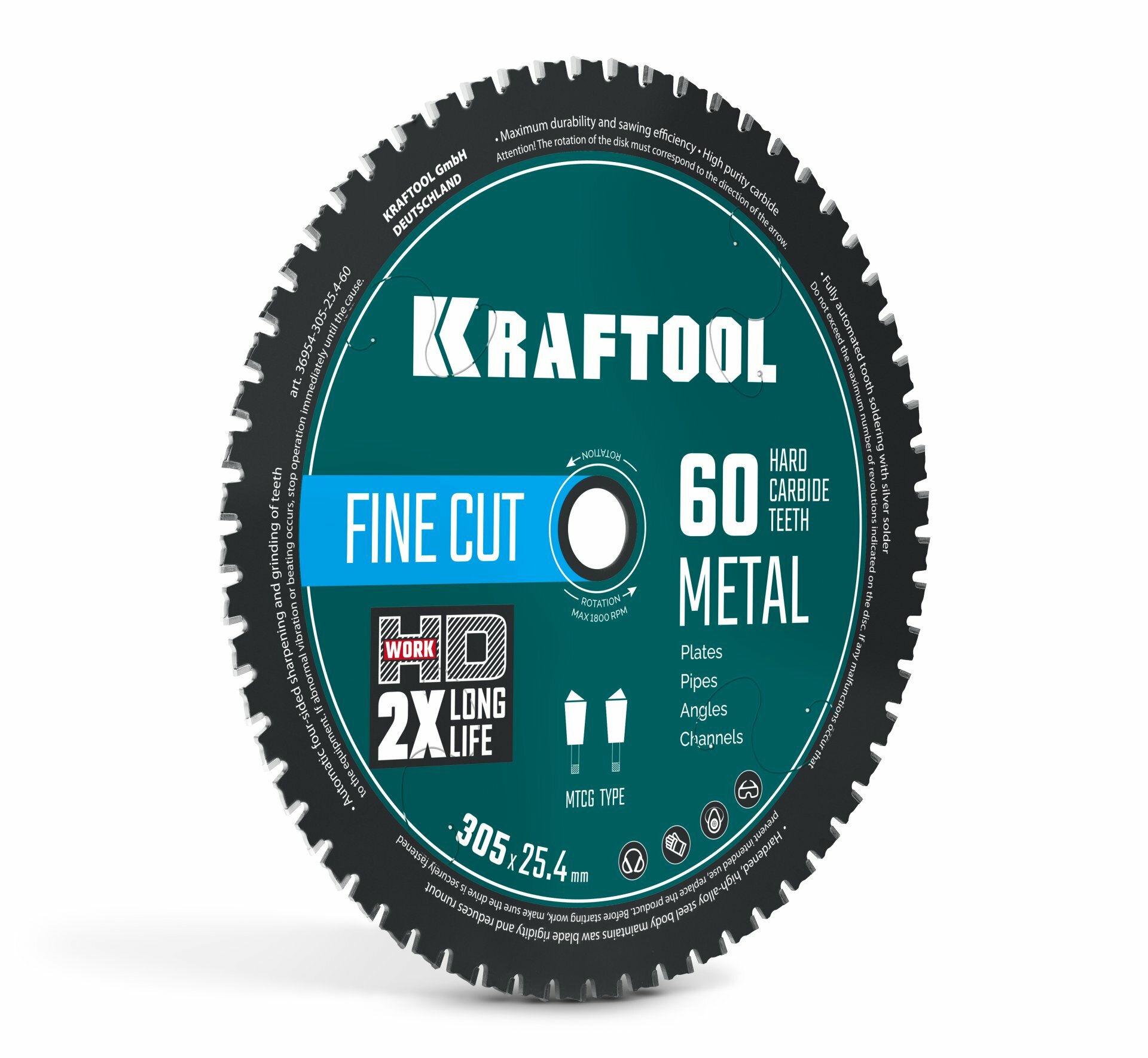 KRAFTOOL Metal Cut 305 х 25.4 мм, 60Т, диск пильный по металлу и стали (36954-305-25.4-60)