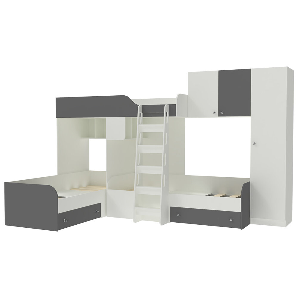 Кровать чердак Трио 2 Белый Темно-серый