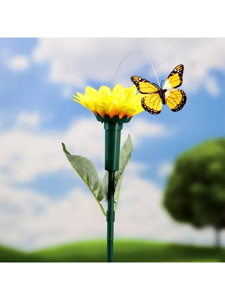 Штекер летающий Подсолнух с бабочкой / на солнечной батарее