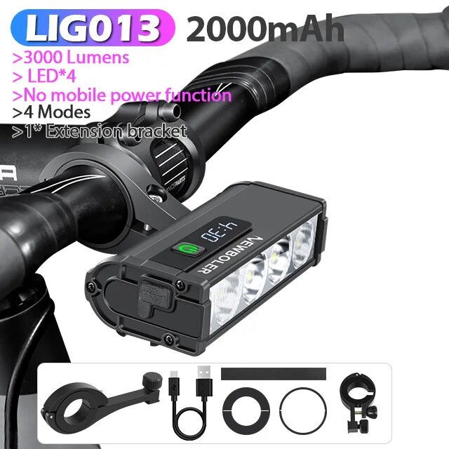 NEWBOLER Велофара LIG013 3000 Люмен, 2000 мАч