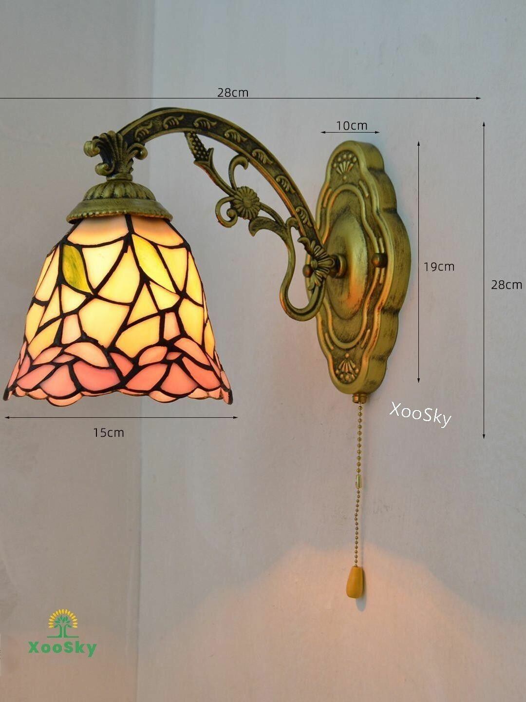 Бра в стиле Тиффани с цепочным выключателем, XooSky X25S, Стеклянный абажур ручной работы