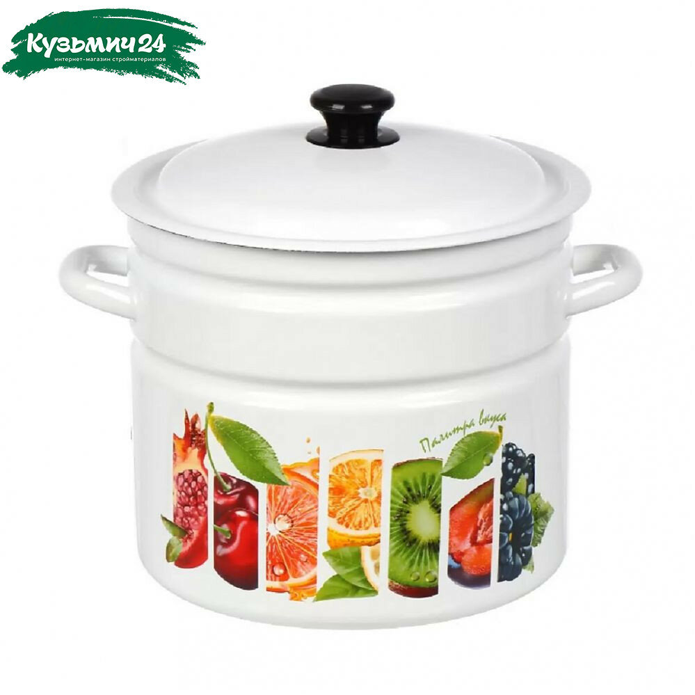 Кастрюля эмалированная КМЗ Палитра вкуса, цилиндрическая, стальная крышка, 10 л
