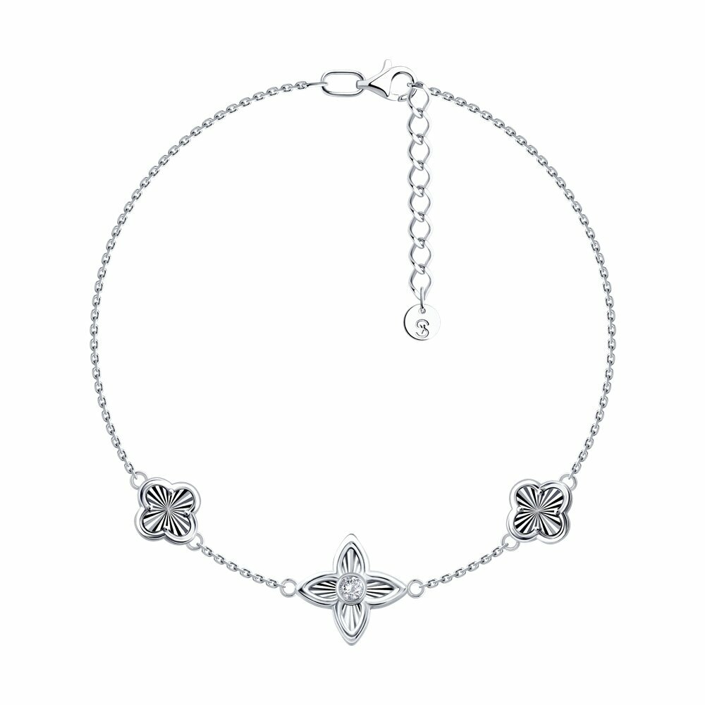 Браслет, серебро, 925 проба, родирование, фианит