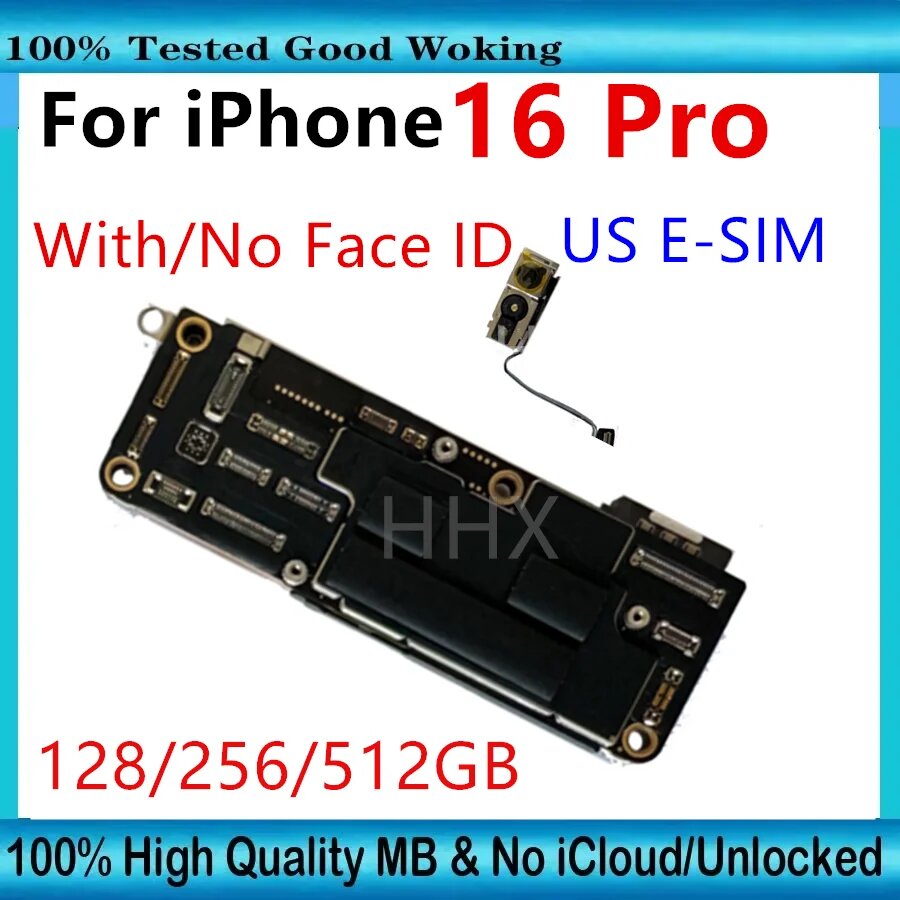 Версия e-sim для США, материнская плата для iPhone 16 Pro, логическая плата с чистым iCloud, полностью протестирована, разобранная материнская плата, поддержка обновления ОС, 512 ГБ e-sim 256gb no face