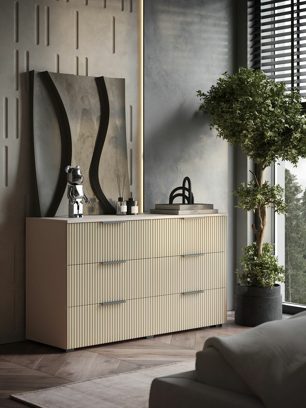 Комод Olympia для одежды, 6 ящиков, цвет бежевый, габариты 120х70х40 см