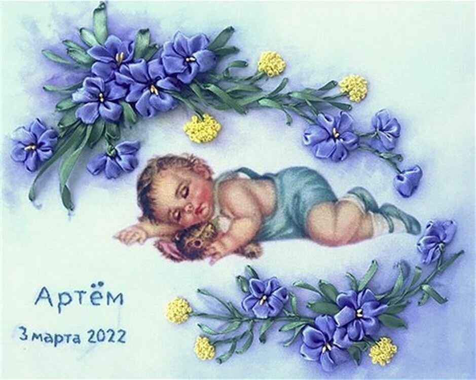 Вышивка лентами набор FeDi "Детская метрика" 20х26 см, Дети