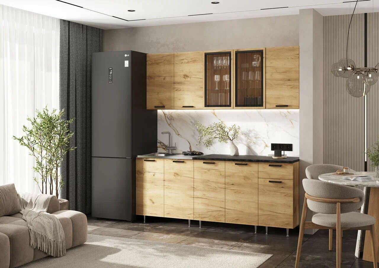 Кухня Рио NEW 2,0 м. Компоновка №1 Дуб Крафт (Кастило темный)