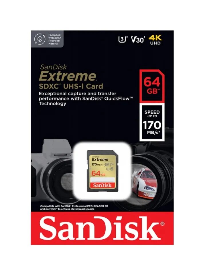 Карта памяти SanDisk SDSDXV2-064G-GNCIN 64GB SDXC 170 МБ/с, Class 10