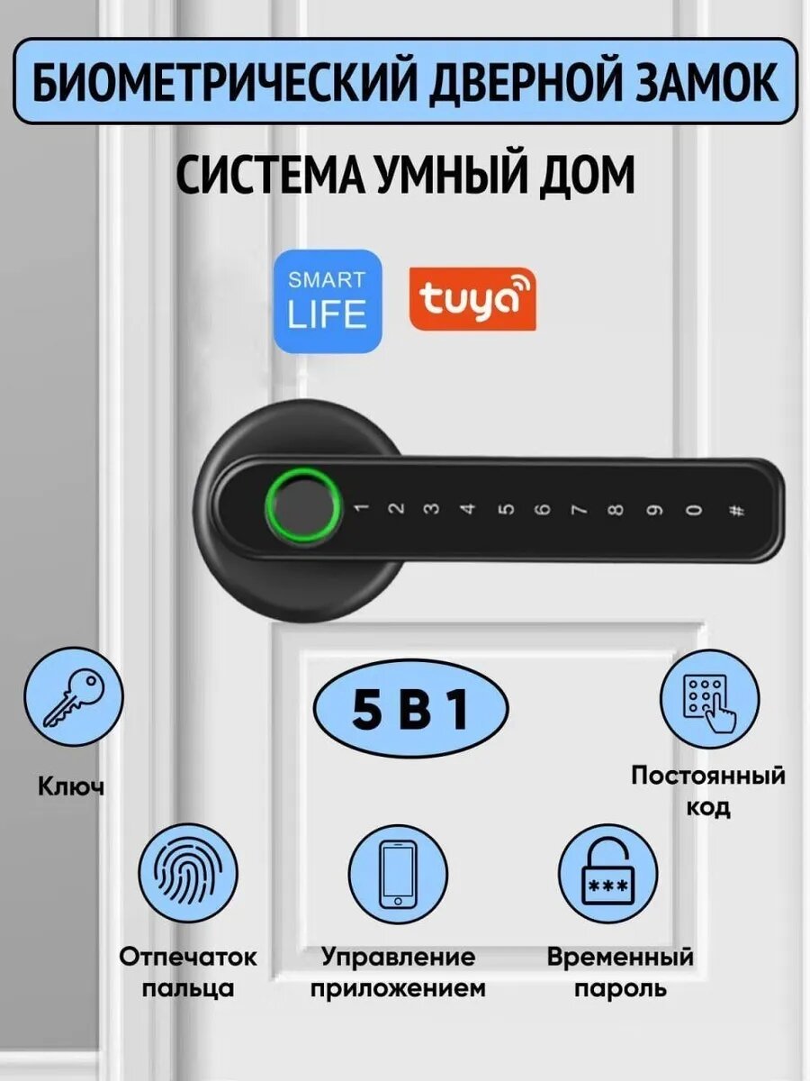 Электронный биометрический дверной замок, умная дверная ручка с отпечатком пальца