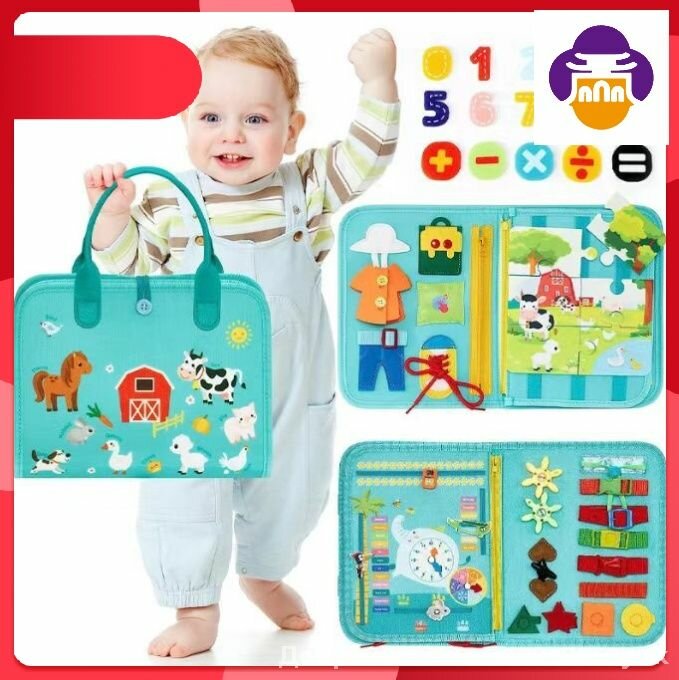 Эксклюзивный мягкий бизиборд для развития мелкой моторики, сенсорная панель Монтессори в дорожном формате, развивающий подарок для мальчиков и девочек