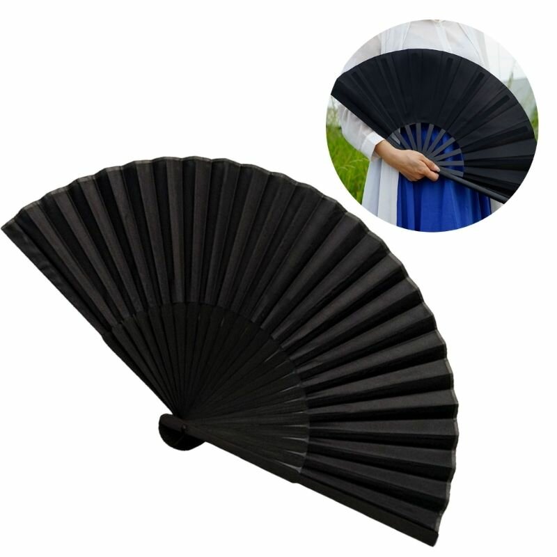 1 комплект из 2-х классических черных крутых старинных вееров, односторонний складной веер с сумкой для веера