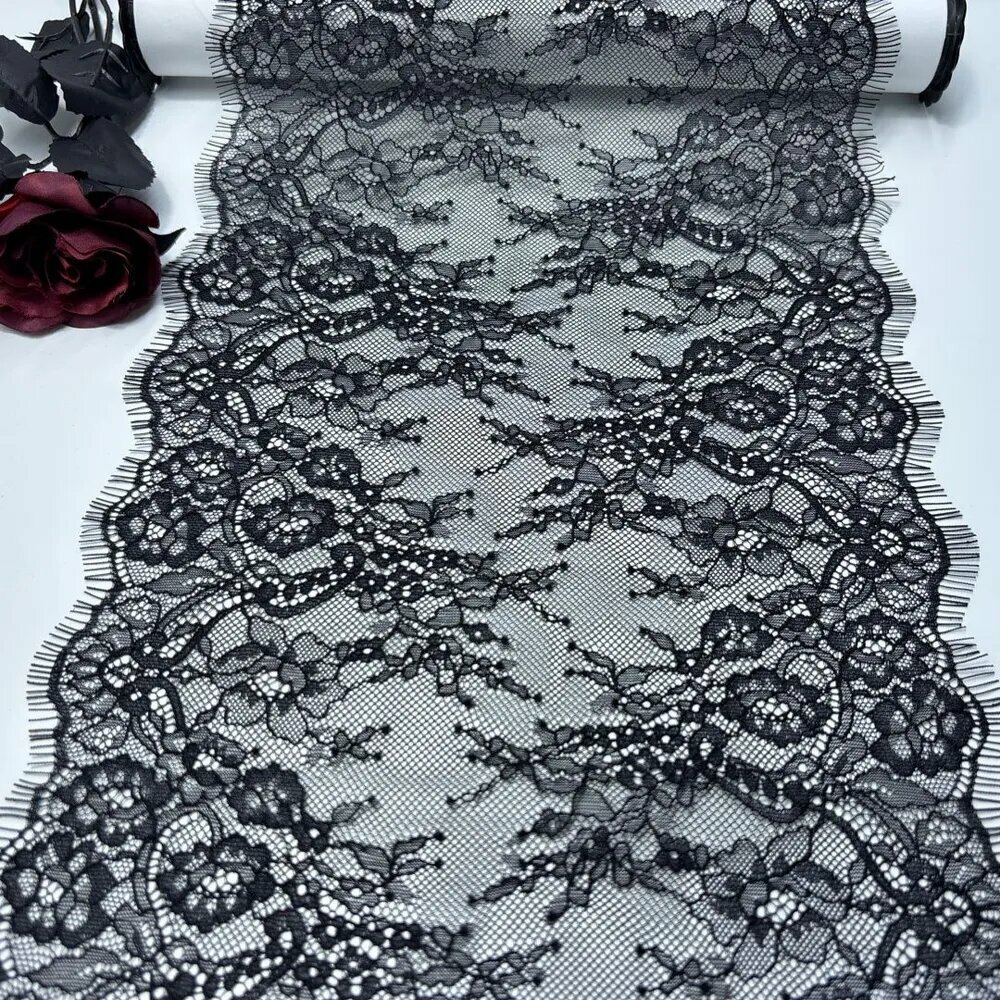 Кружево шантильи, 2,8м x 25,5см, кружевная ткань для платьев, юбка, нижнего белья, шитья и рукоделия B02Ha-2.8m