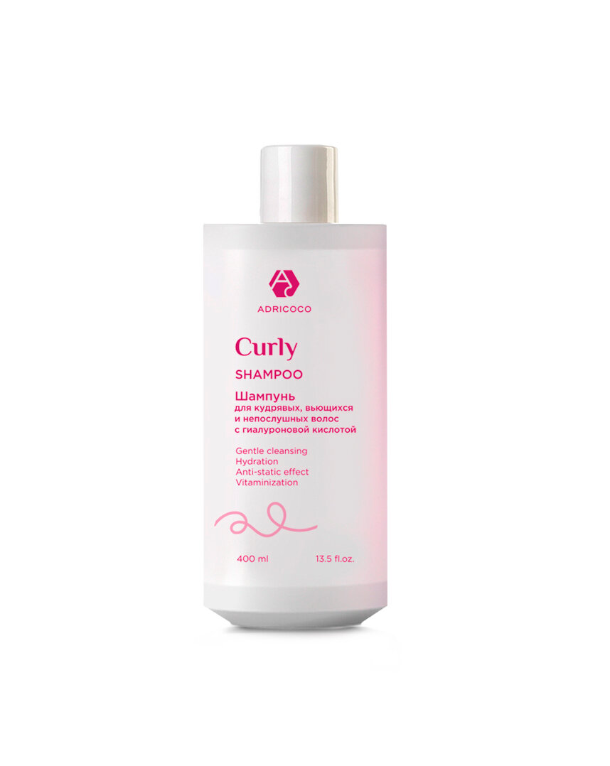 Шампунь для волос Adricoco Curly для кудрявых, вьющихся и непослушных с гиалуроновой кислотой 400мл