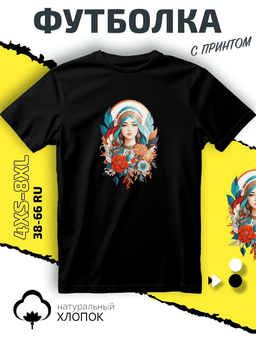 Футболка Девушка аниме с цветами