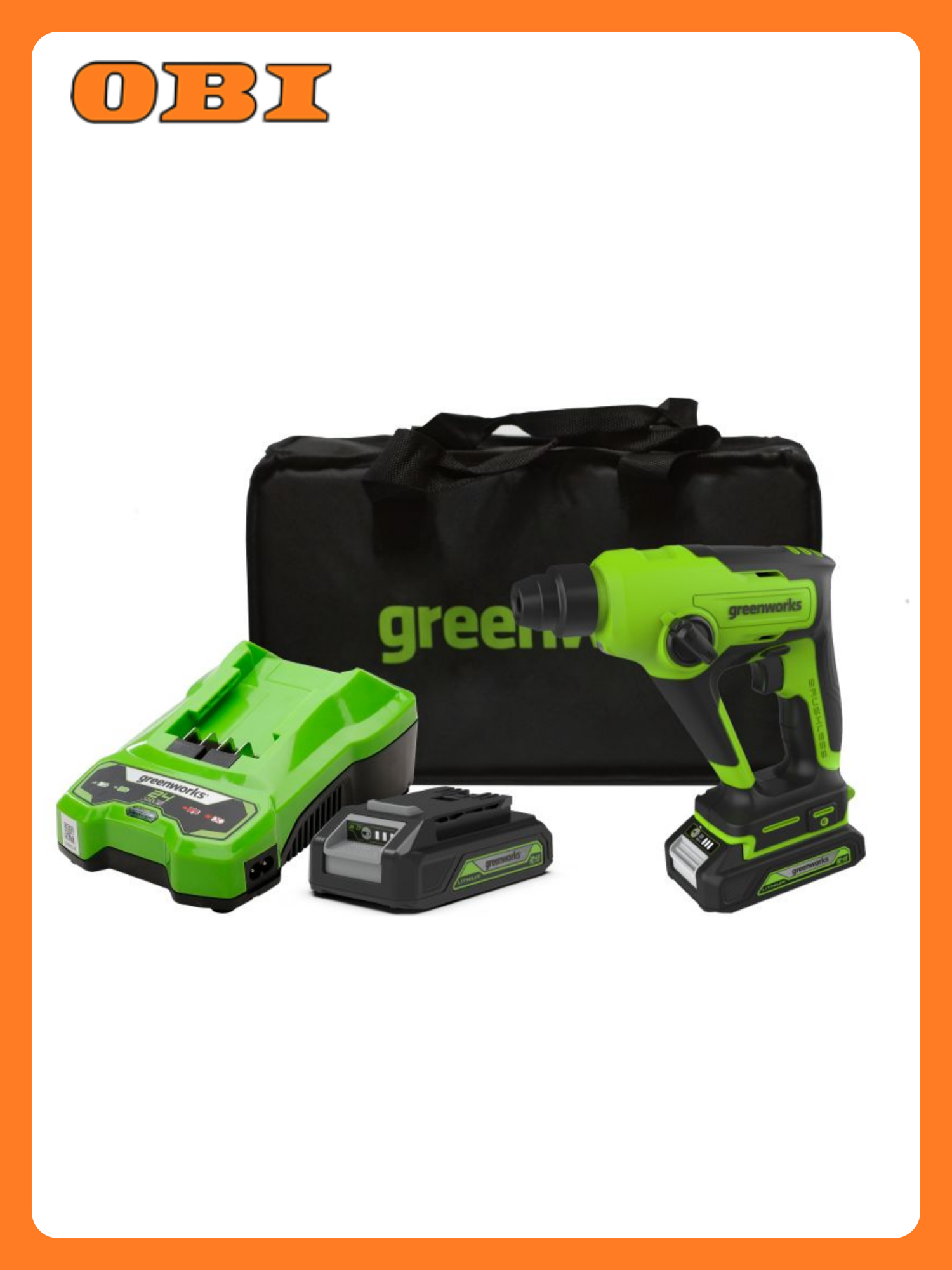 Перфоратор аккумуляторный Greenworks GD24SDS1K2 24 В с АКБ и З/У