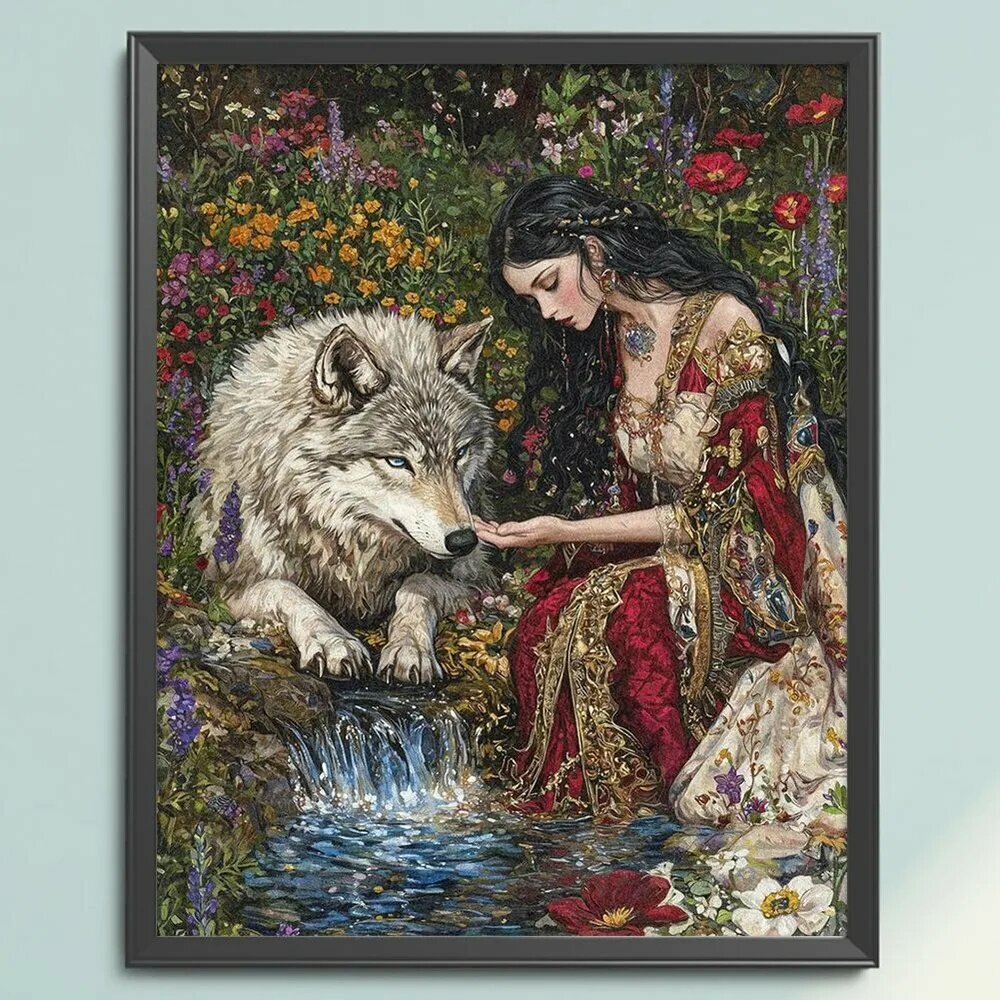 Набор для вышивания крестиком, фея лотоса, королева и волк, украшение для дома